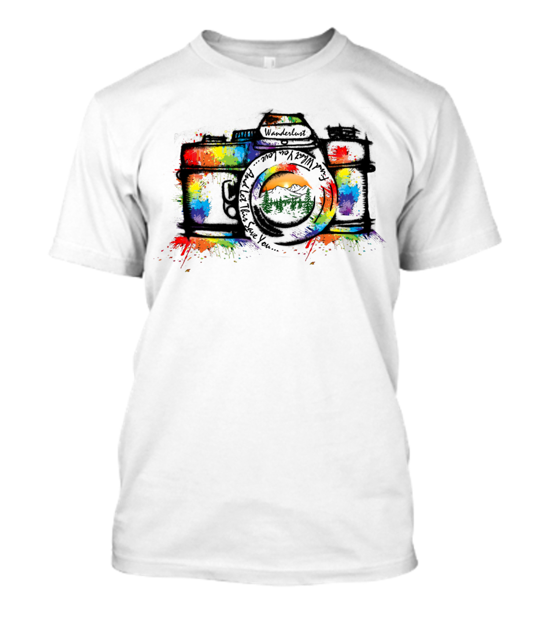 Wanderlust Camera Color Adventure Awaits Mountains T-Shirt