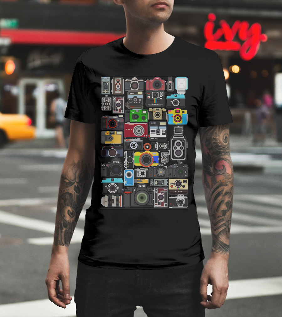 Photography Pixelated Cameras Collage T-Shirt