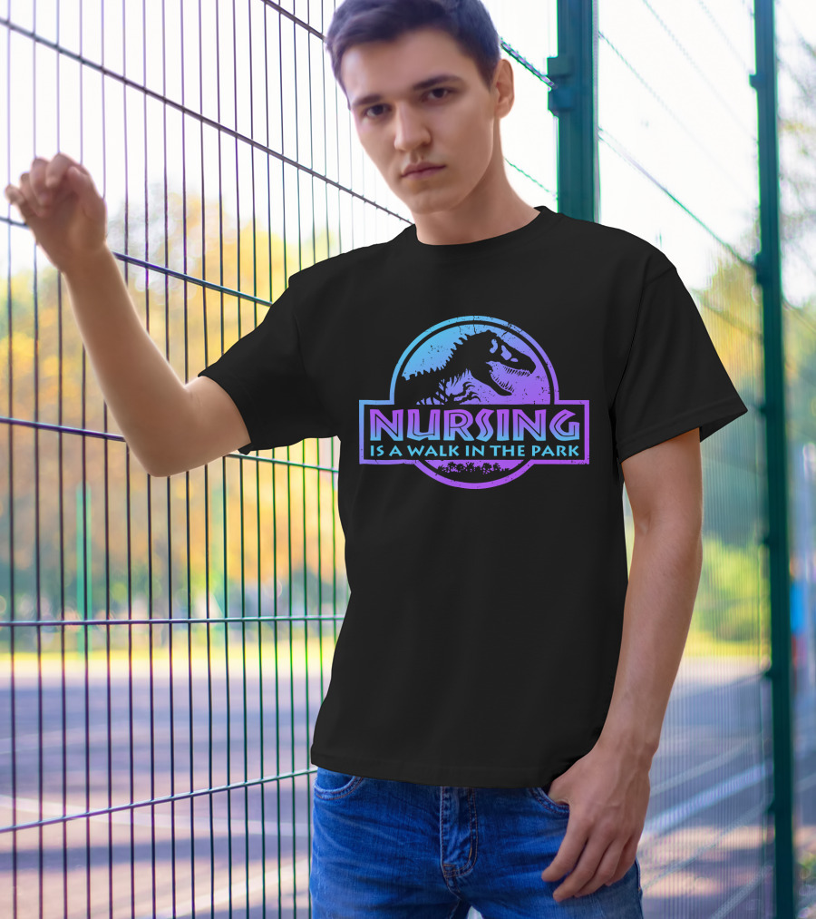 Nursing Is A Walk In The Park Dinosaur Emblem T-Shirt