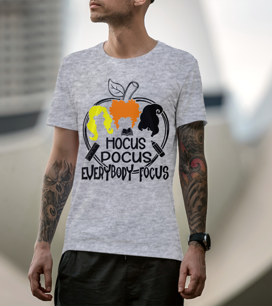 Hocus Pocus Everybody Focus Apple Hair Silhouettes Book Pencil Ruler T-Shirt