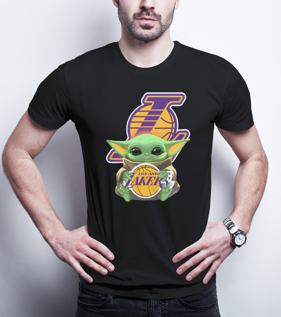 Los Angeles Lakers Baby Yoda Holding Basketball T-Shirt
