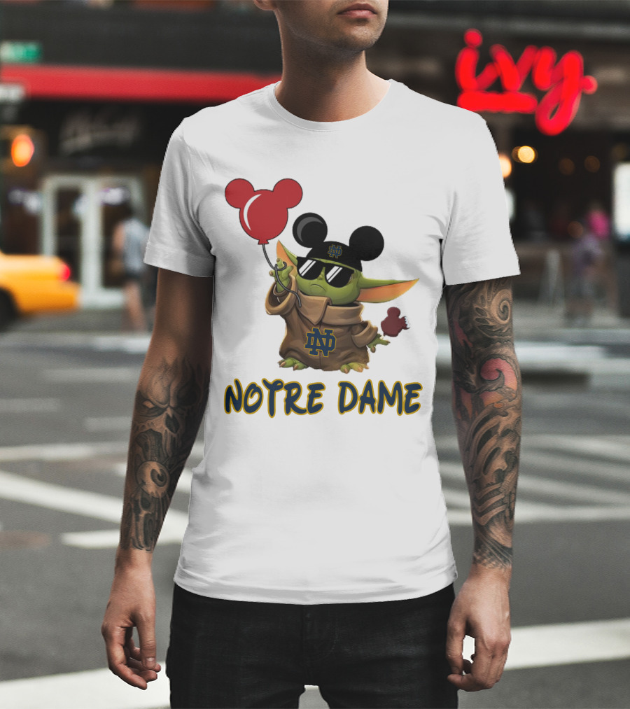 Notre Dame Baby Yoda Mickey Balloons T-Shirt