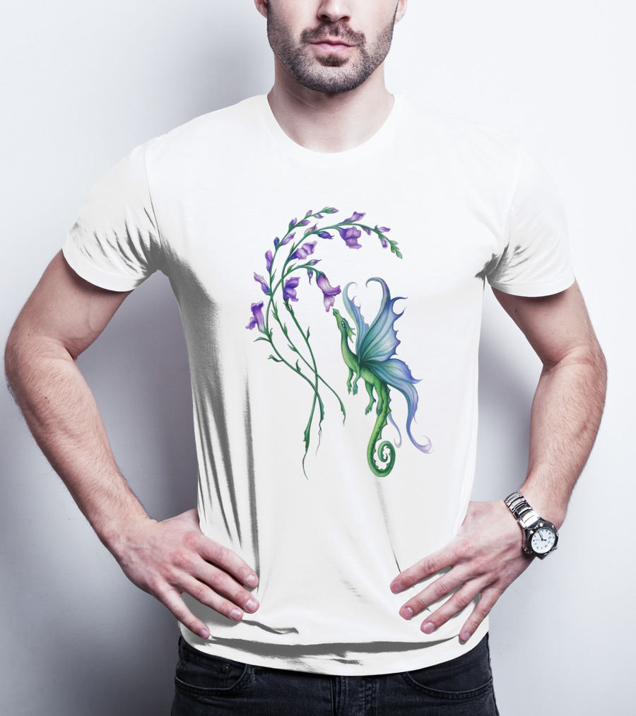 FLYING DRAGON AND PURPLE FLOWERS T-Shirt