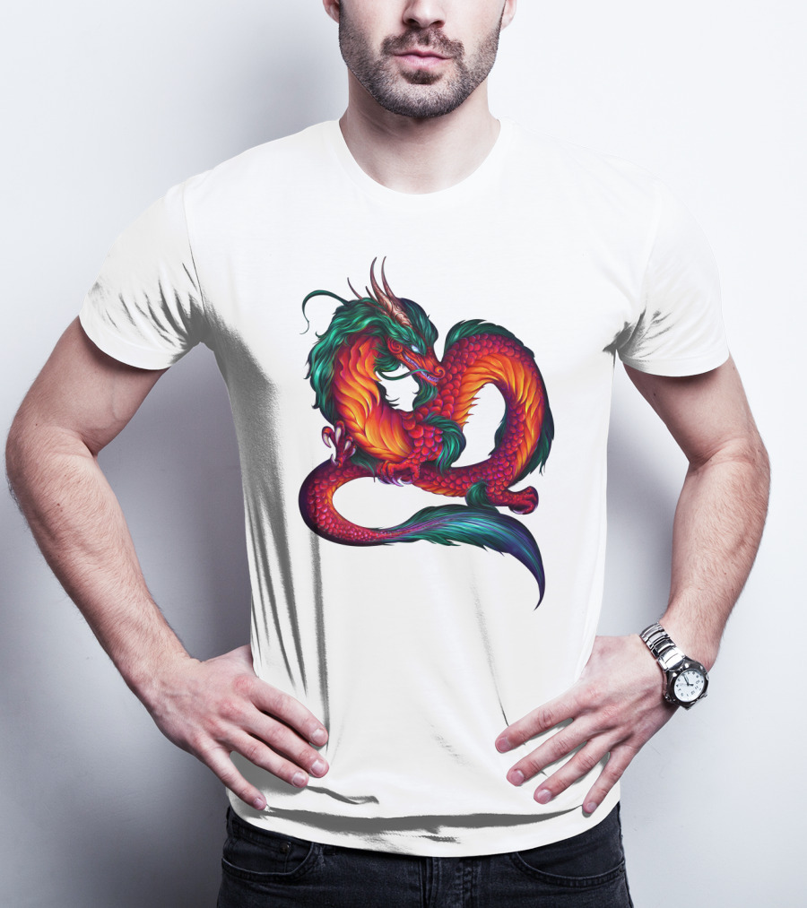 DRAGON ART AAA Kaleidoscope Colors Coiled Majesty T-Shirt