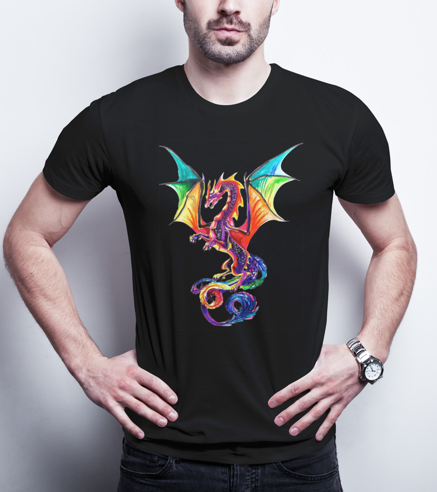 Colorful Rainbow Dragon Multicolored Wings T-Shirt