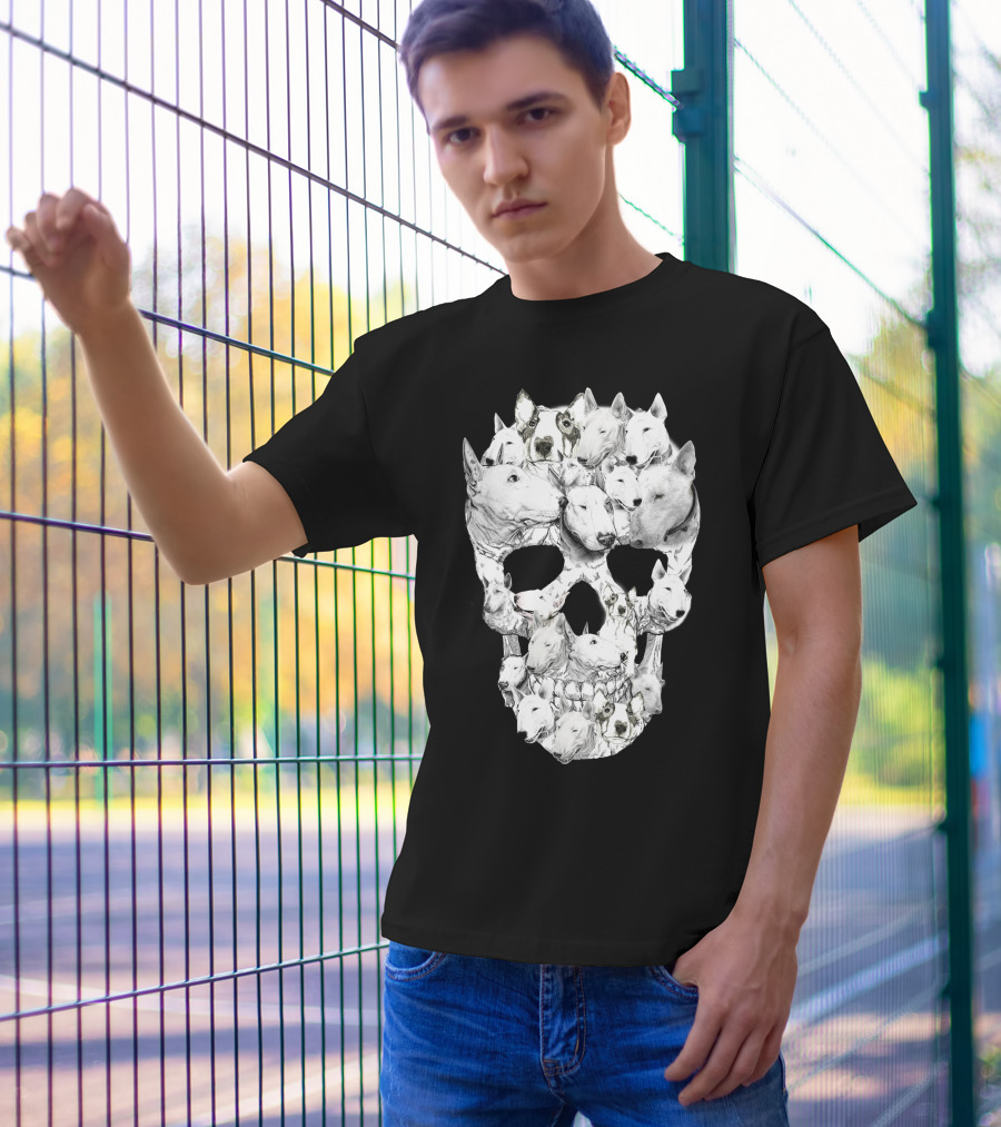 Bull Terrier Faces Forming A Skull T-Shirt