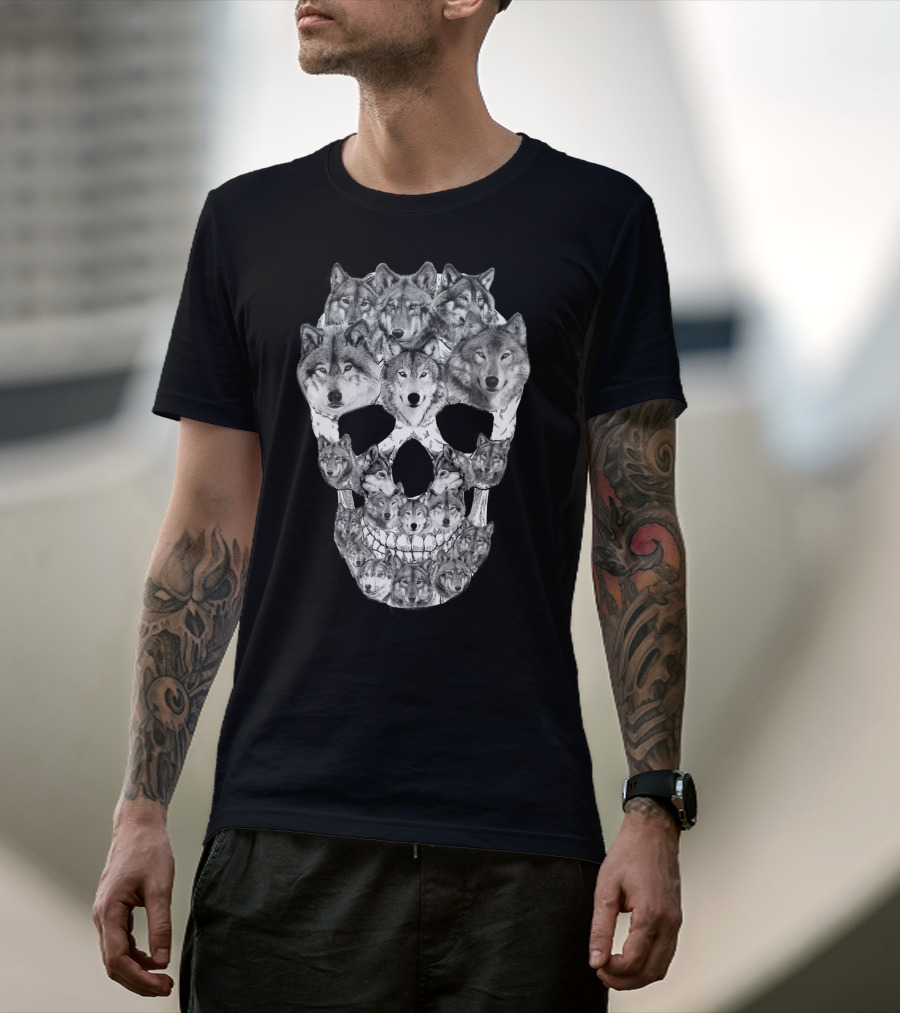 Wolf Skull Faces In Skull Formation T-Shirt