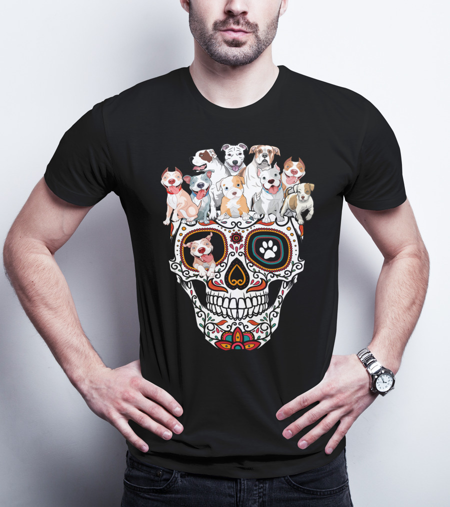 Pitbull Dog Sugar Skull T-Shirt
