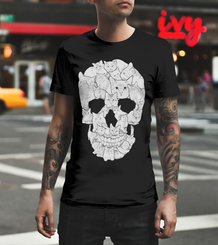 Skull Cats Optical Illusion Cat Face Skull Compilation T-Shirt