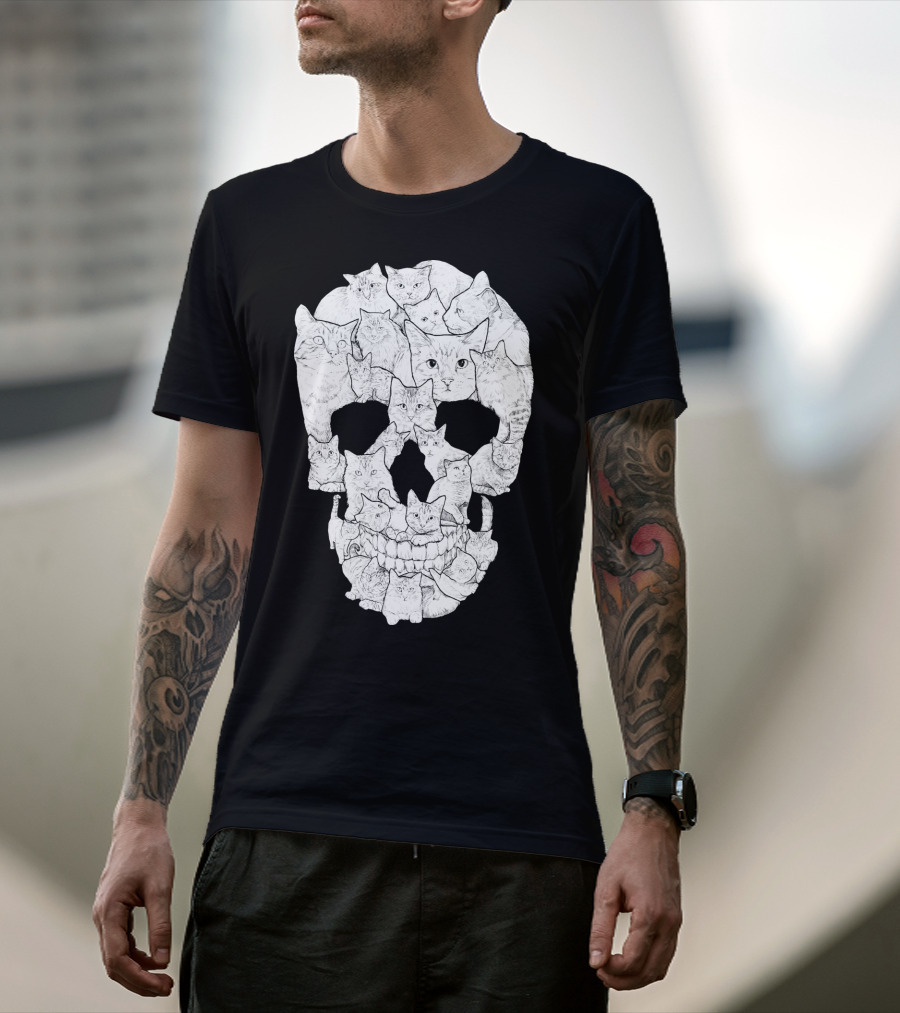 Skull Cats Optical Illusion Cat Face Skull Compilation T-Shirt