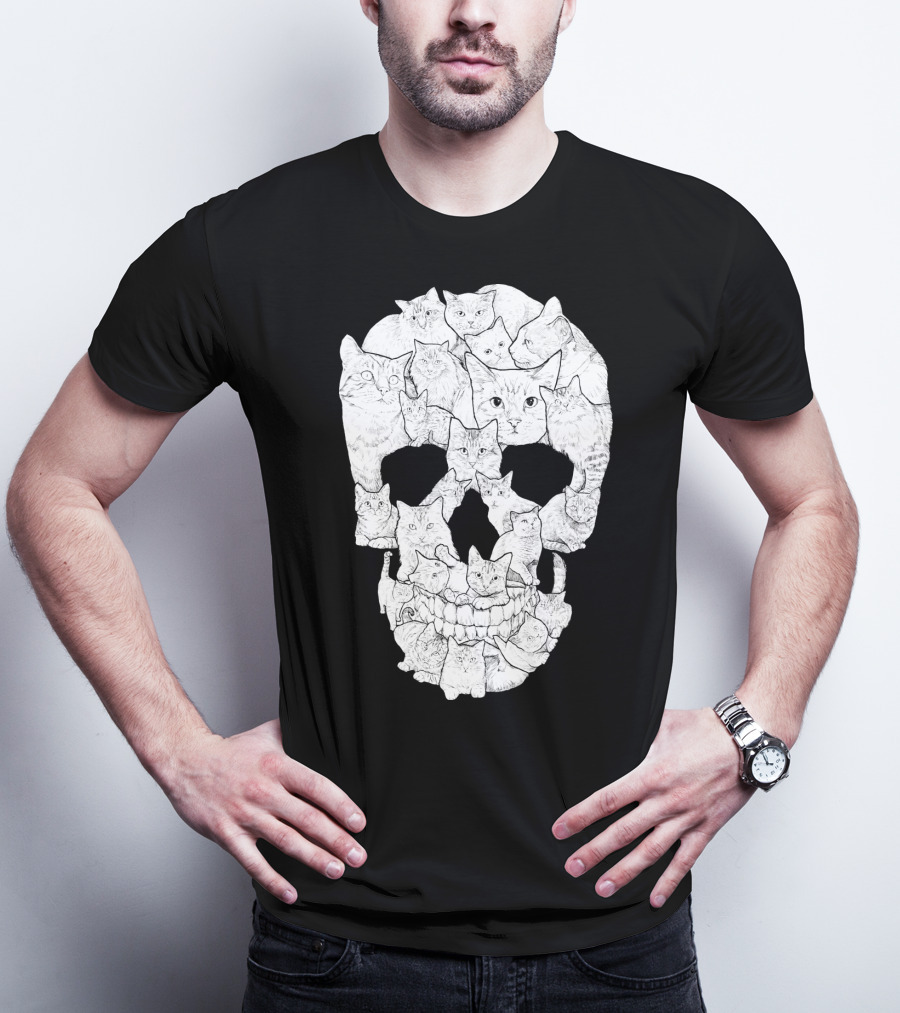 Skull Cats Optical Illusion Cat Face Skull Compilation T-Shirt