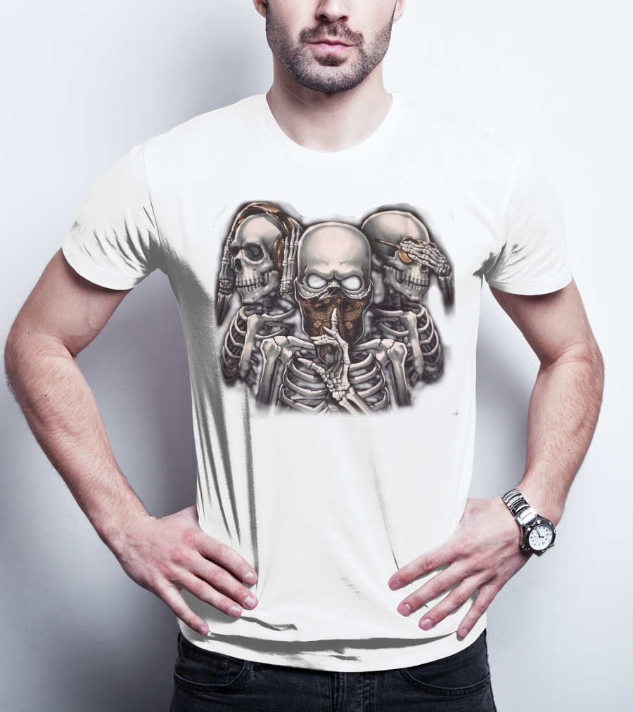 Skull Skeletons With Headphones And Bandana T-Shirt