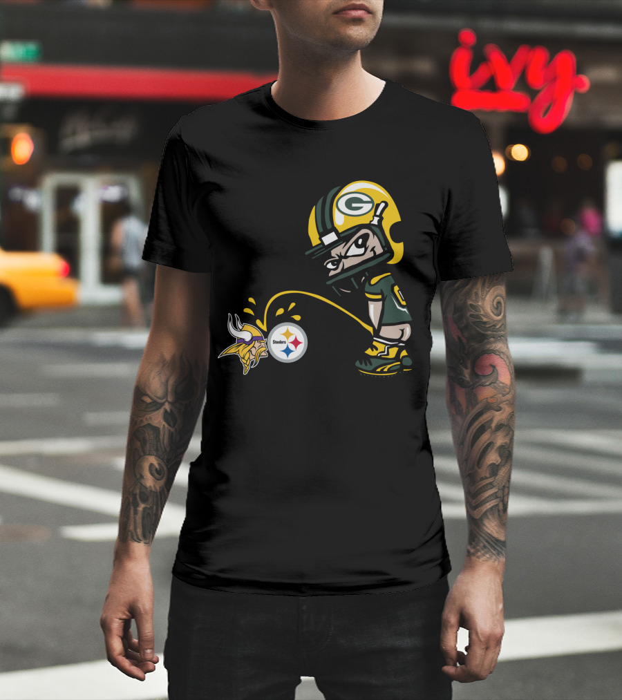 Green Bay Packers Vs Minnesota Vikings And Pittsburgh Steelers Rivalry T-Shirt