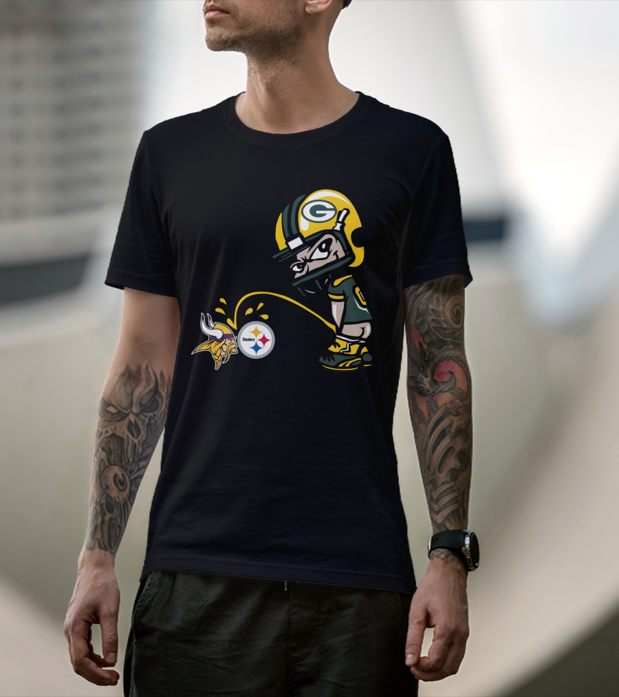 Green Bay Packers Vs Minnesota Vikings And Pittsburgh Steelers Rivalry T-Shirt