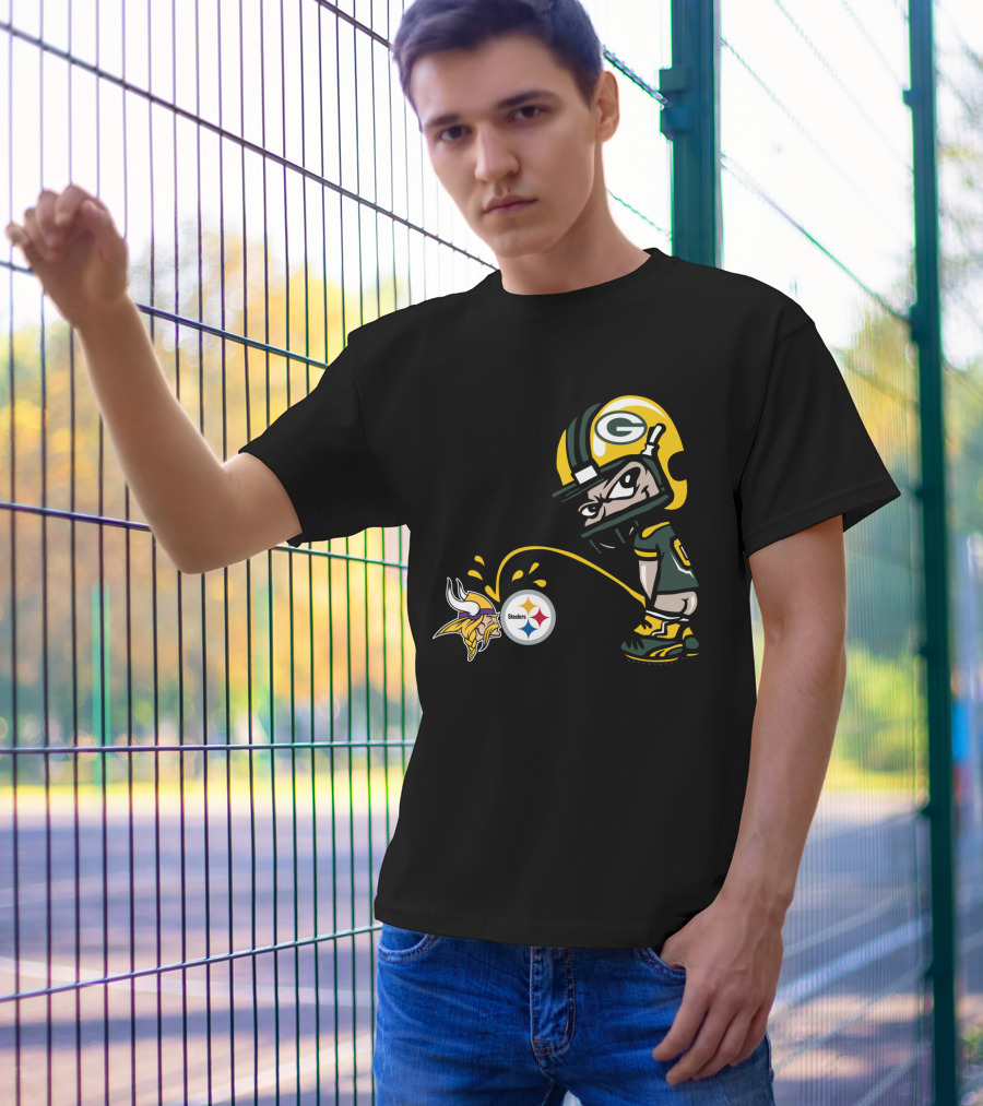 Green Bay Packers Vs Minnesota Vikings And Pittsburgh Steelers Rivalry T-Shirt