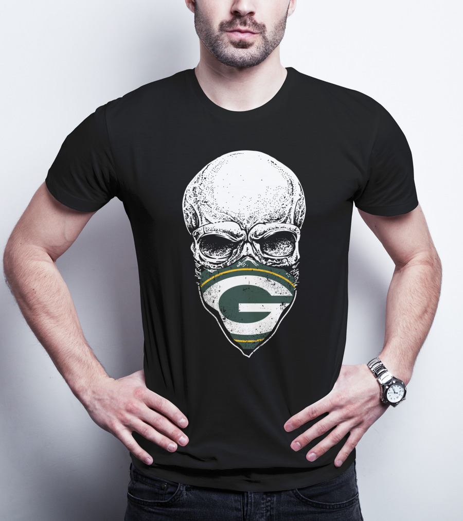 Skull With Green Bay Packers Bandana T-Shirt