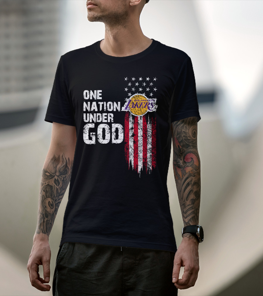 One Nation Under God Los Angeles Lakers American Flag Stars And Stripes T-Shirt