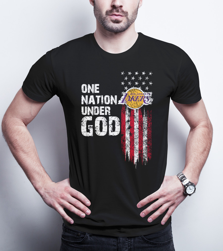 One Nation Under God Los Angeles Lakers American Flag Stars And Stripes T-Shirt