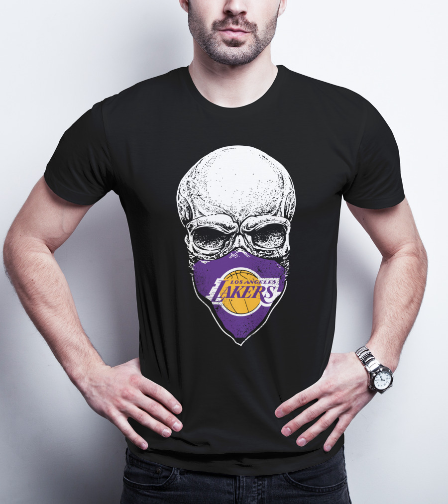 Los Angeles Lakers Skull Emblem With Purple And Gold Basketball Motif T-Shirt