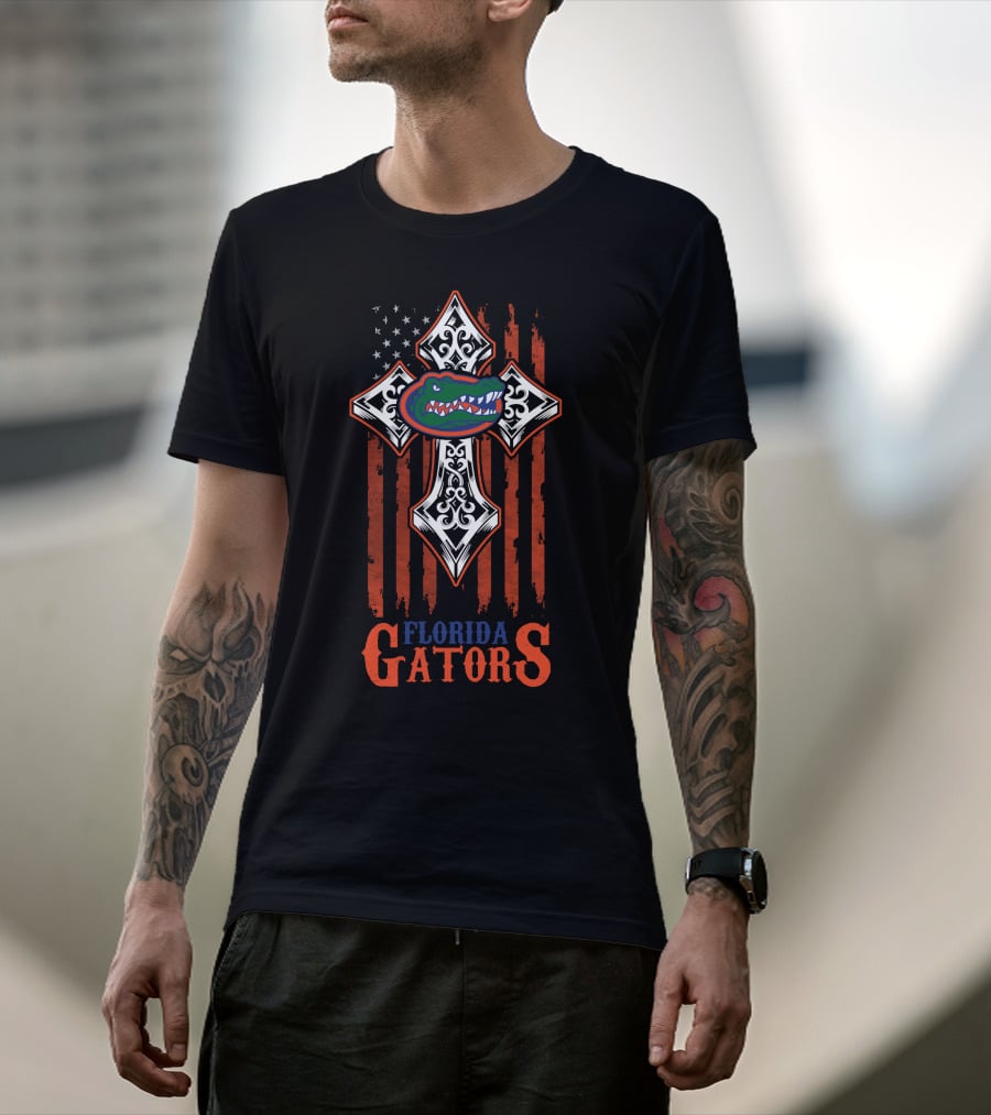 Florida Gators Cross American Flag Stars And Stripes T-Shirt