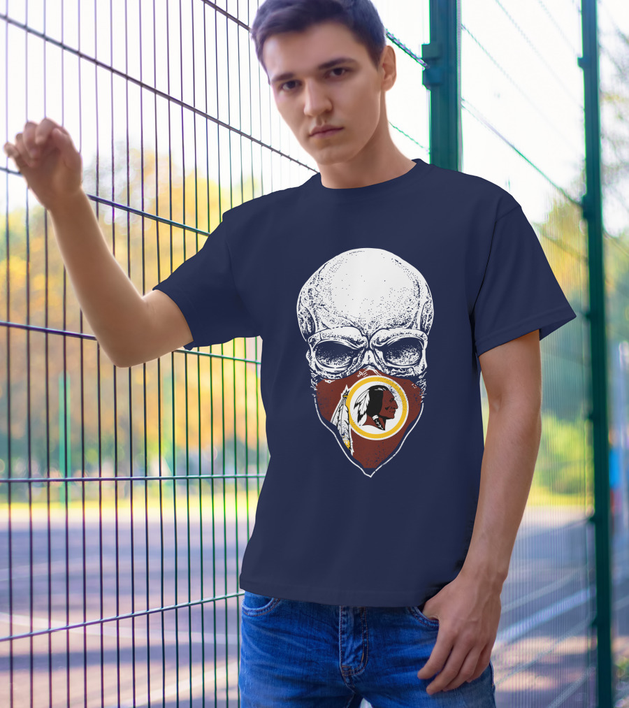 Skull With Washington Redskins Logo Bandana T-Shirt