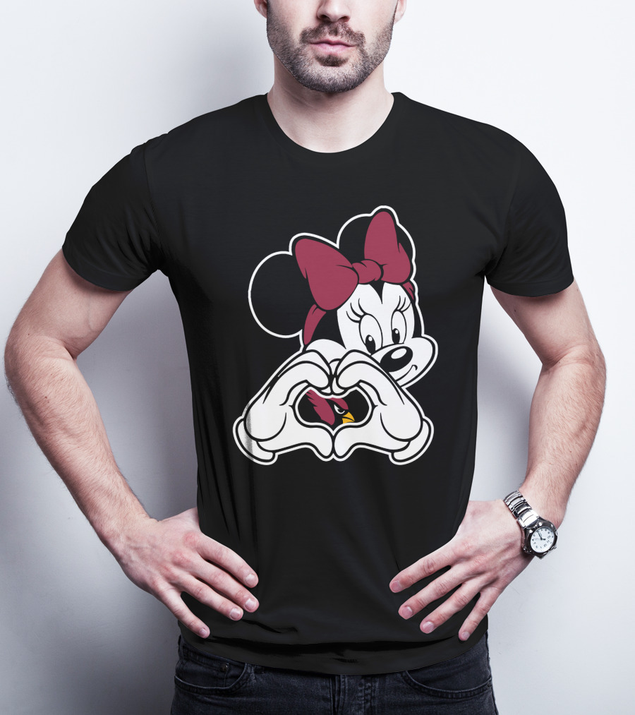 Cardinals Fans Love Minnie Mouse Hand Heart Bow T-Shirt