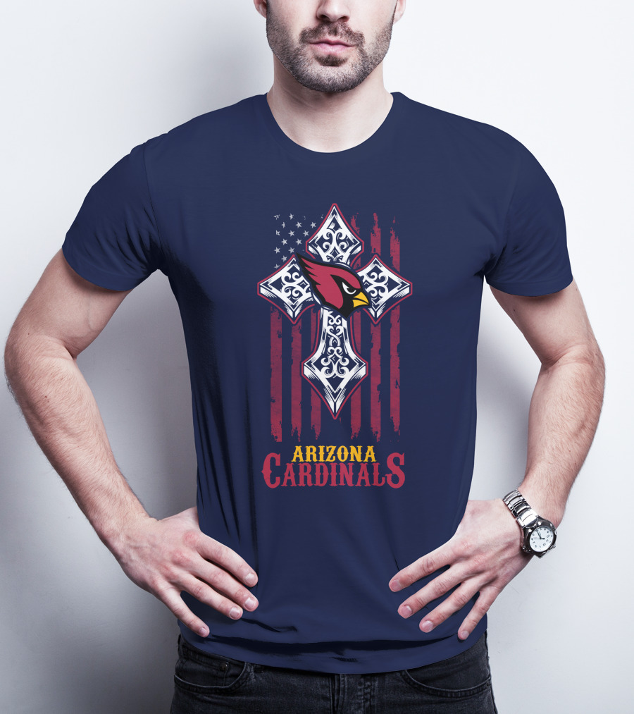Arizona Cardinals American Flag Cross Fans T-Shirt