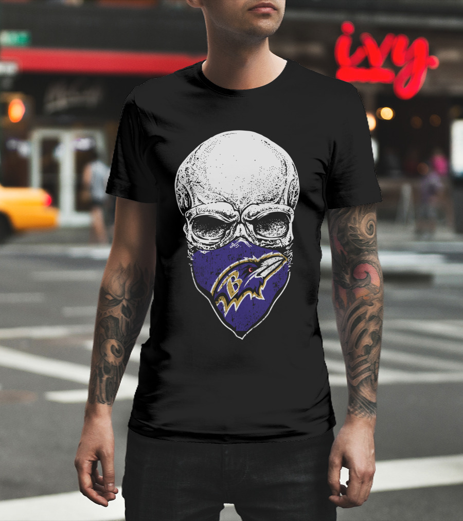 Baltimore Ravens Skull Bandana T-Shirt