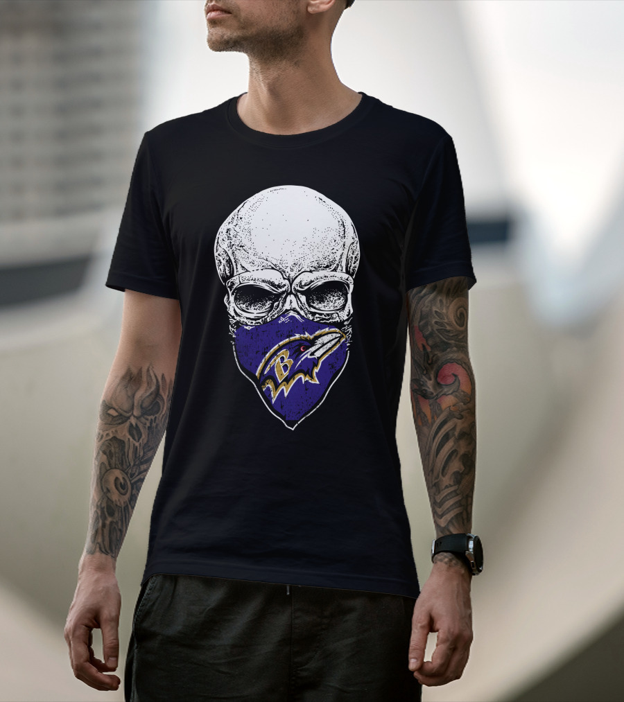 Baltimore Ravens Skull Bandana T-Shirt
