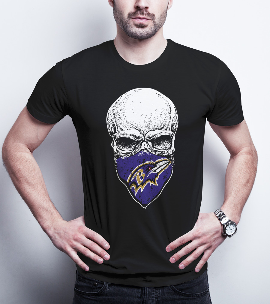 Baltimore Ravens Skull Bandana T-Shirt