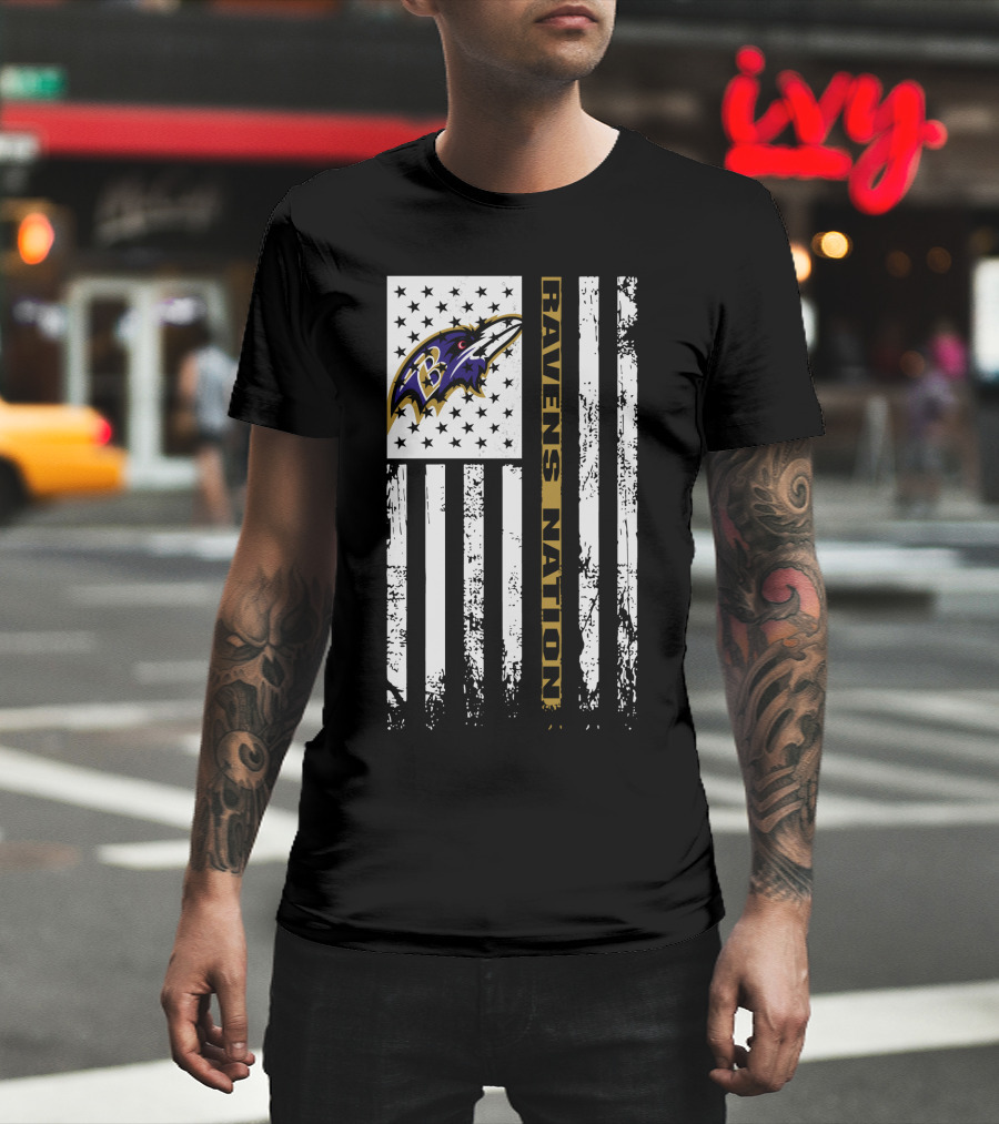 Baltimore Ravens Nation Flag Logo Stars Stripes T-Shirt