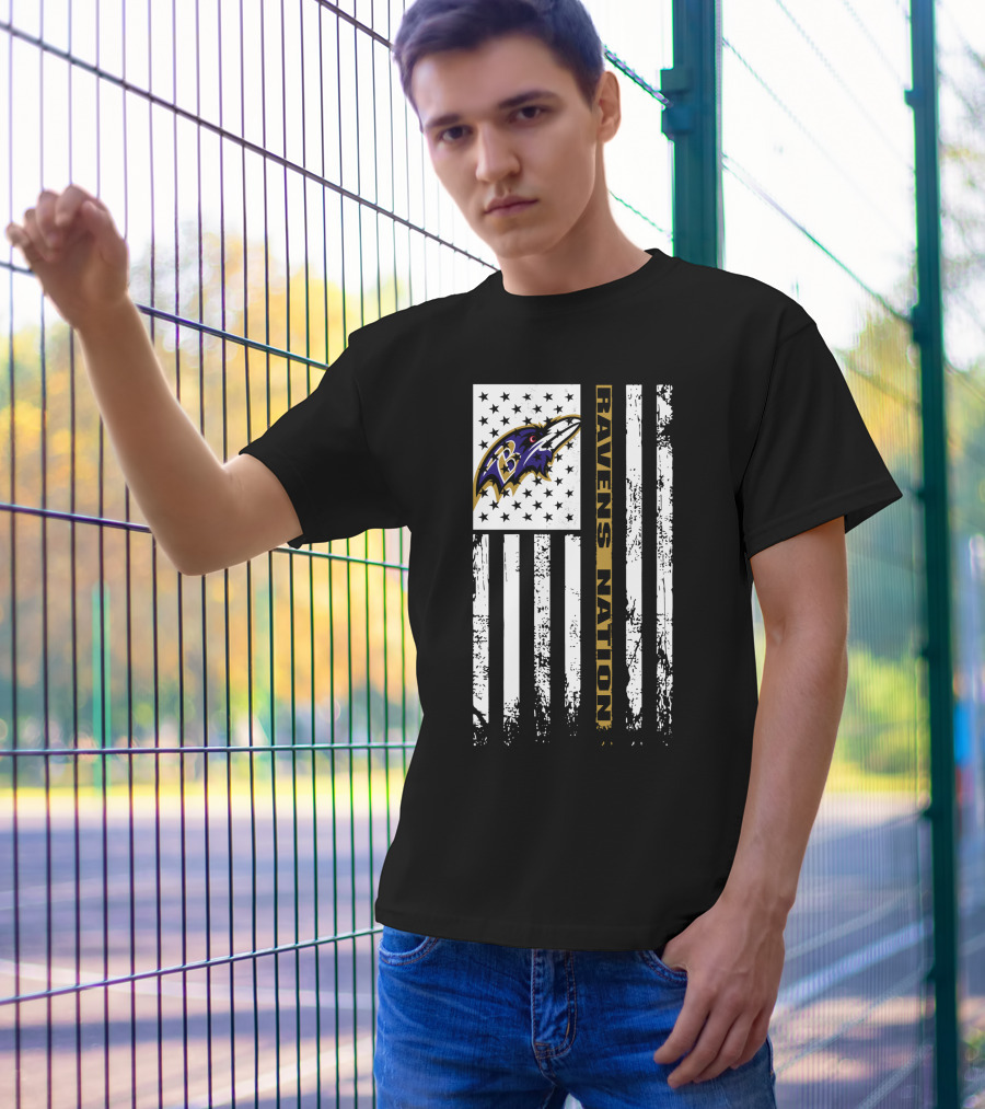Baltimore Ravens Nation Flag Logo Stars Stripes T-Shirt