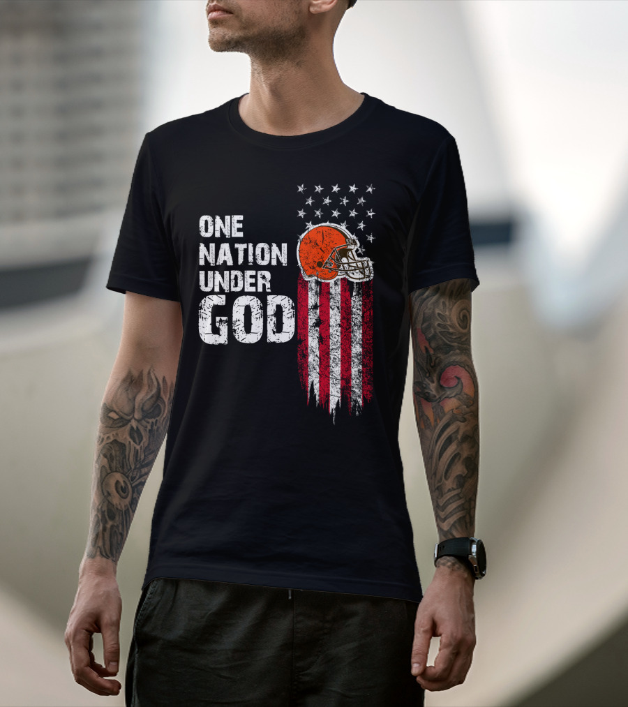 Cleveland Browns One Nation Under God Flag Helmet Stars Stripes T-Shirt
