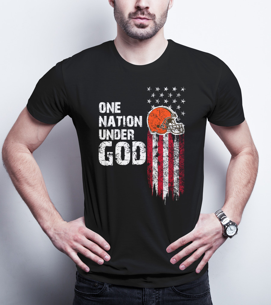Cleveland Browns One Nation Under God Flag Helmet Stars Stripes T-Shirt
