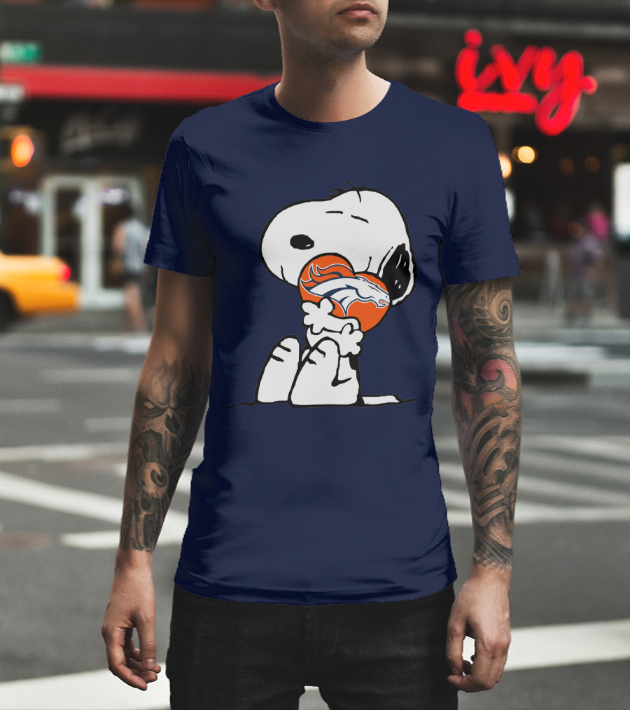Denver Broncos Snoopy Hugging Football T-Shirt