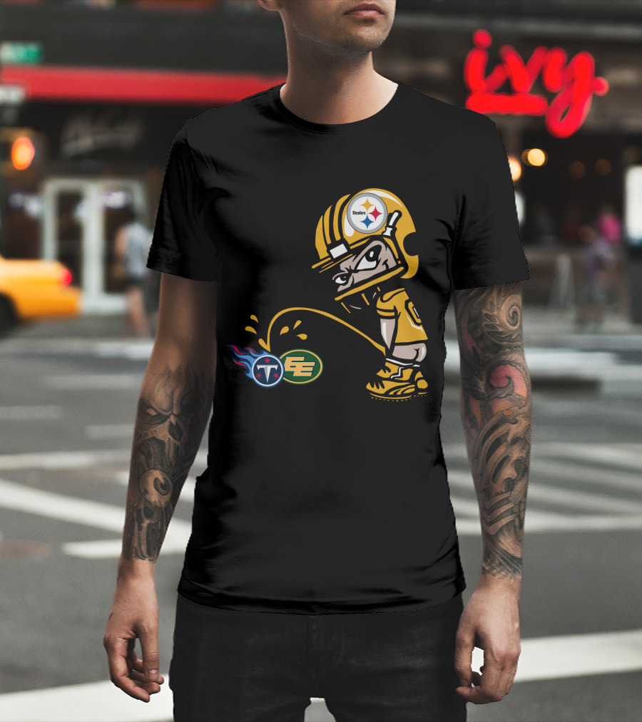 Pittsburgh Steelers Humorous Rivalry Character With Titans And Eagles Logos T-Shirt