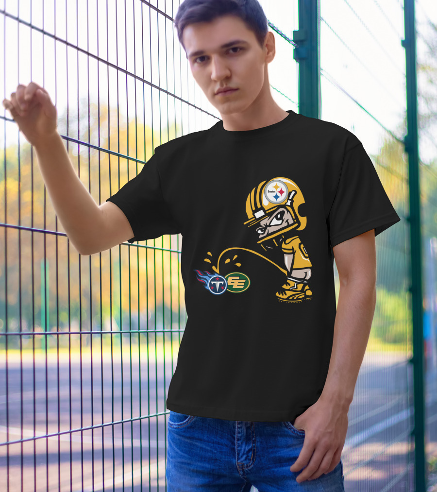 Pittsburgh Steelers Humorous Rivalry Character With Titans And Eagles Logos T-Shirt