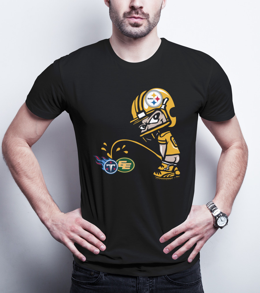Pittsburgh Steelers Humorous Rivalry Character With Titans And Eagles Logos T-Shirt