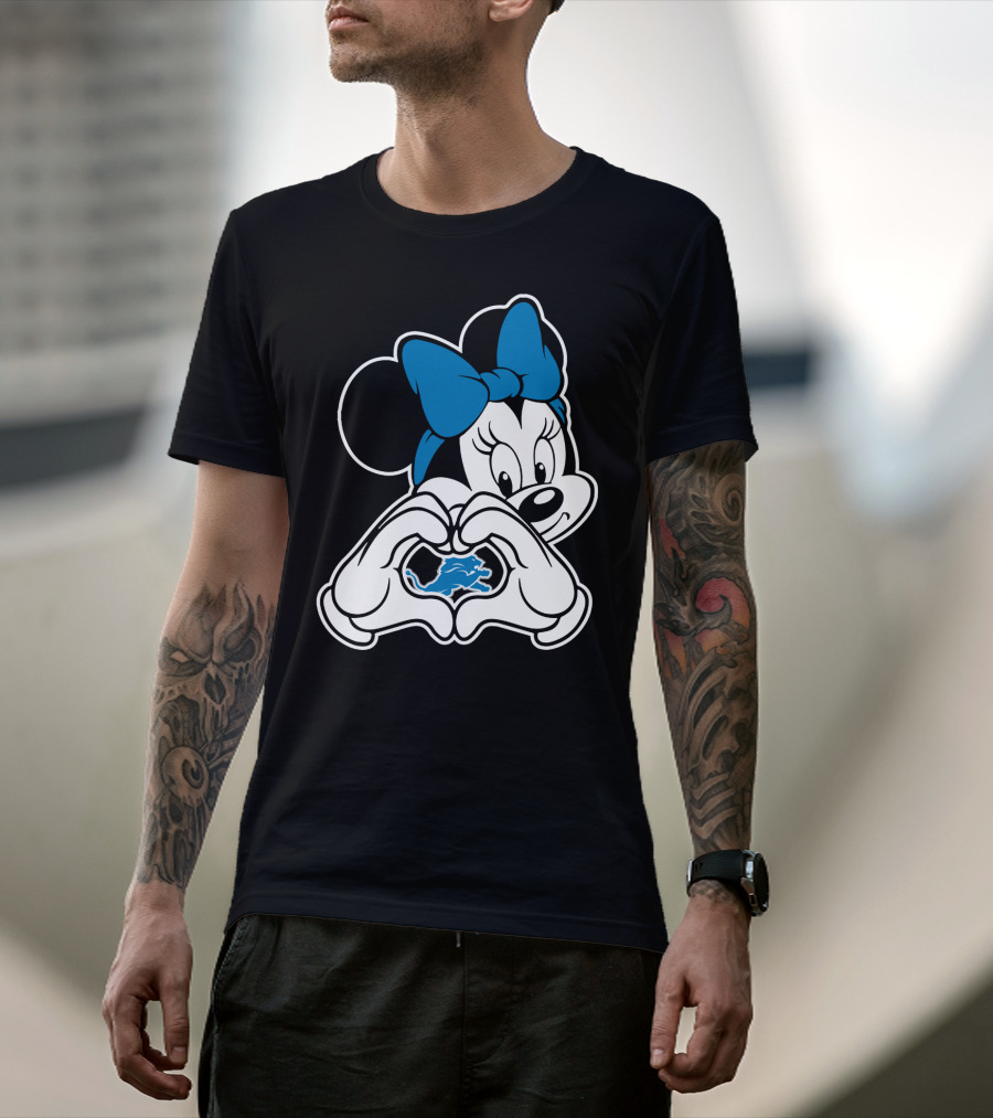 Detroit Lions Minnie Mouse Heart Hands T-Shirt