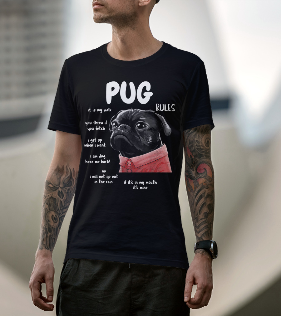 Pug Rules Funny Black Pug Christmas Shirt Phrases T-Shirt