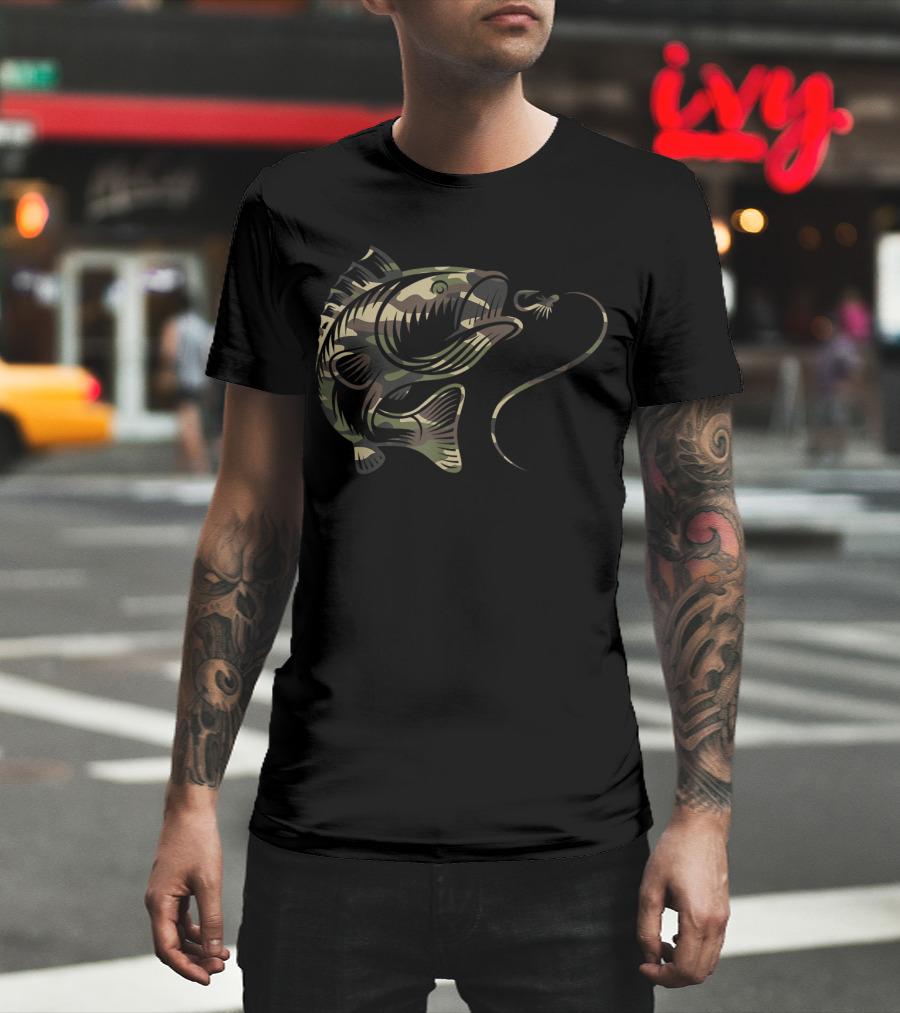 Camouflage Bass Fishing Angler Camo Hook Line Fish T-Shirt