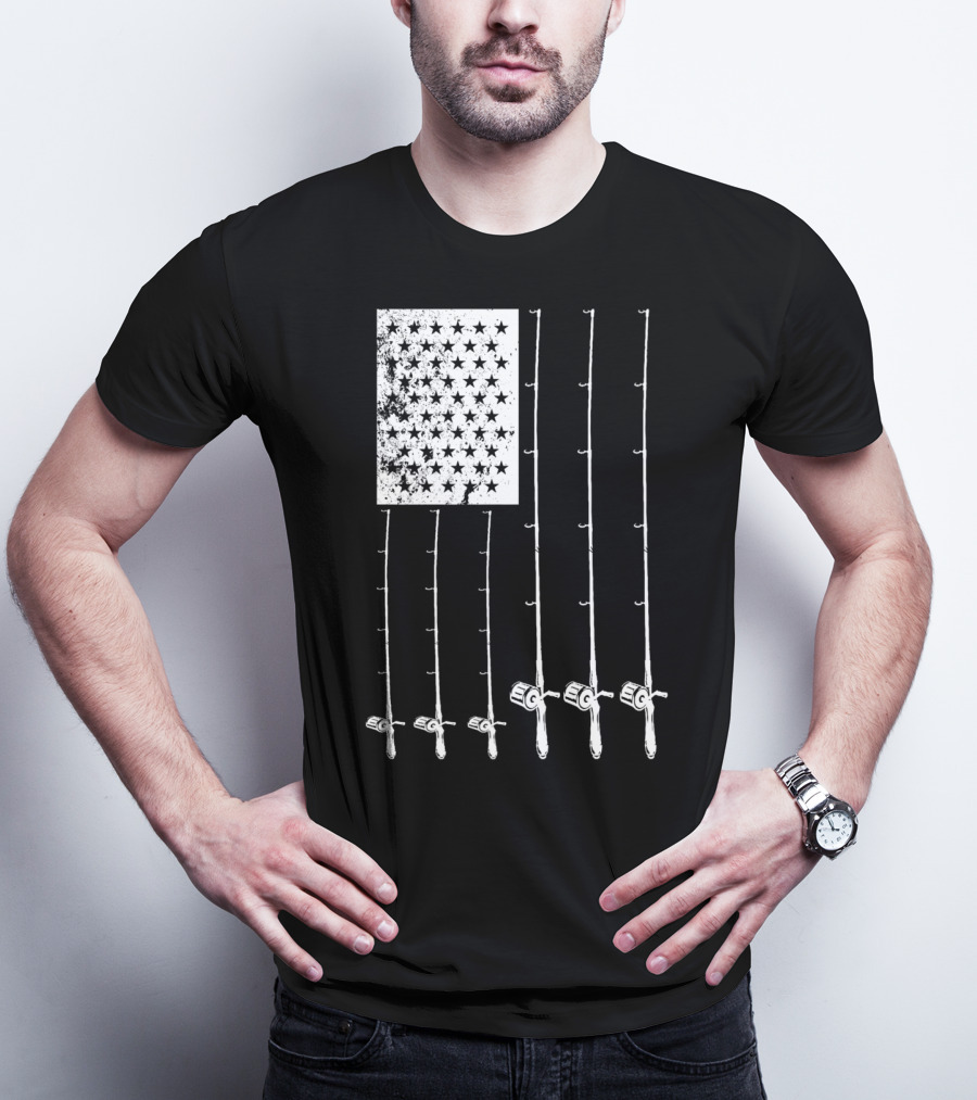 Fishing Rods American Flag Stars T-Shirt