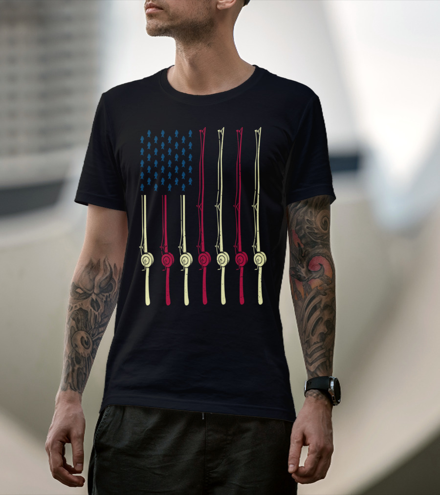 Fishing Poles American Flag Design For Fishing Lover T-Shirt