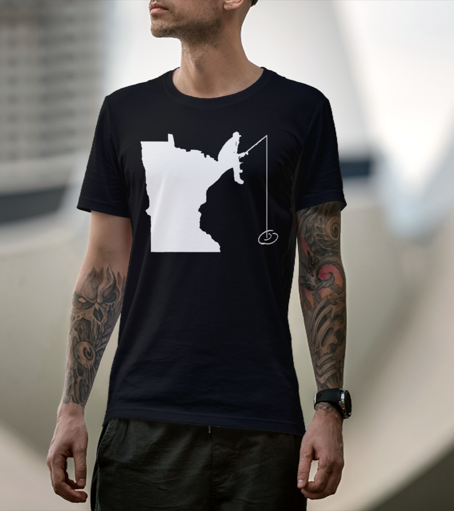 Minnesota Fisherman Fishing Silhouette In State Outline T-Shirt