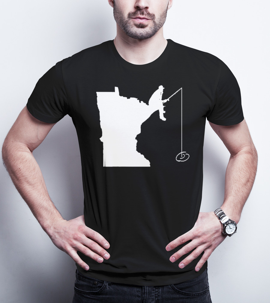 Minnesota Fisherman Fishing Silhouette In State Outline T-Shirt