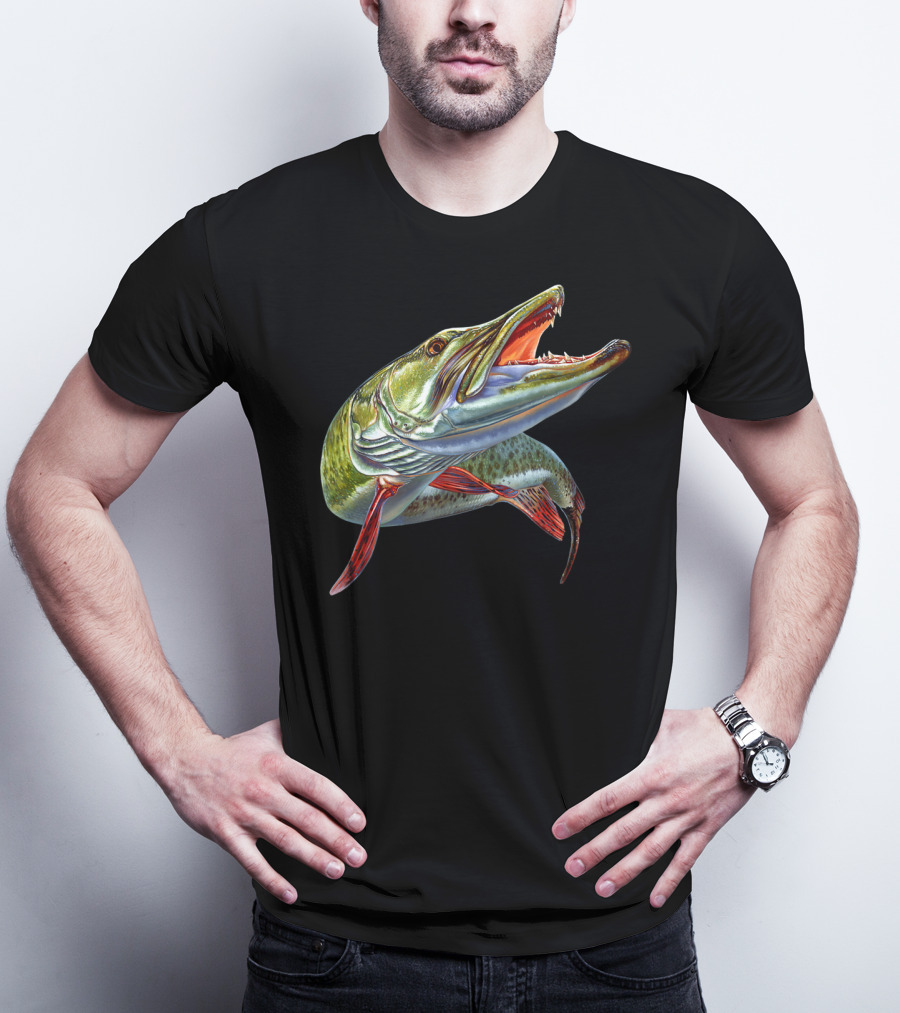 Muskie Hunter Musky Fisherman Lure Fly Fishing Novelty Realistic Fish T-Shirt
