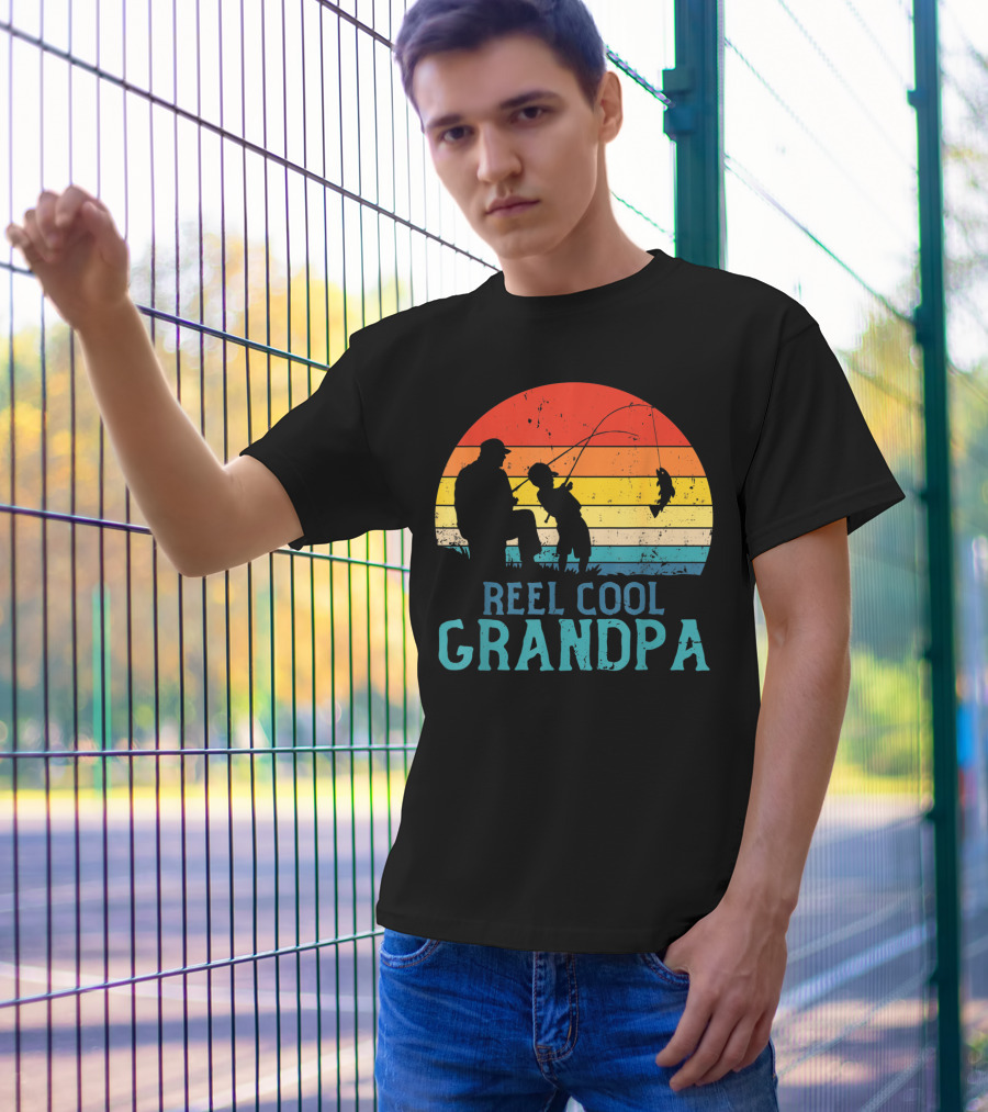 Reel Cool Grandpa Fishing Sunset T-Shirt