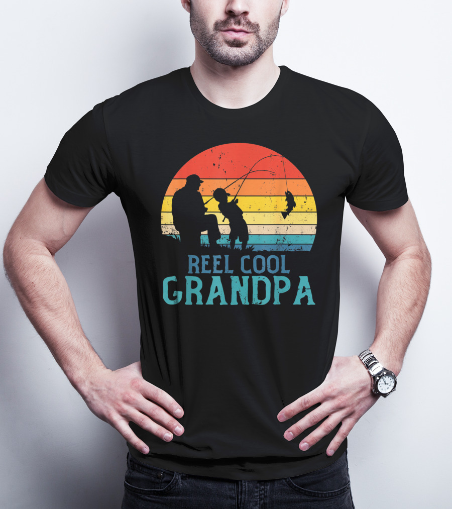 Reel Cool Grandpa Fishing Sunset T-Shirt