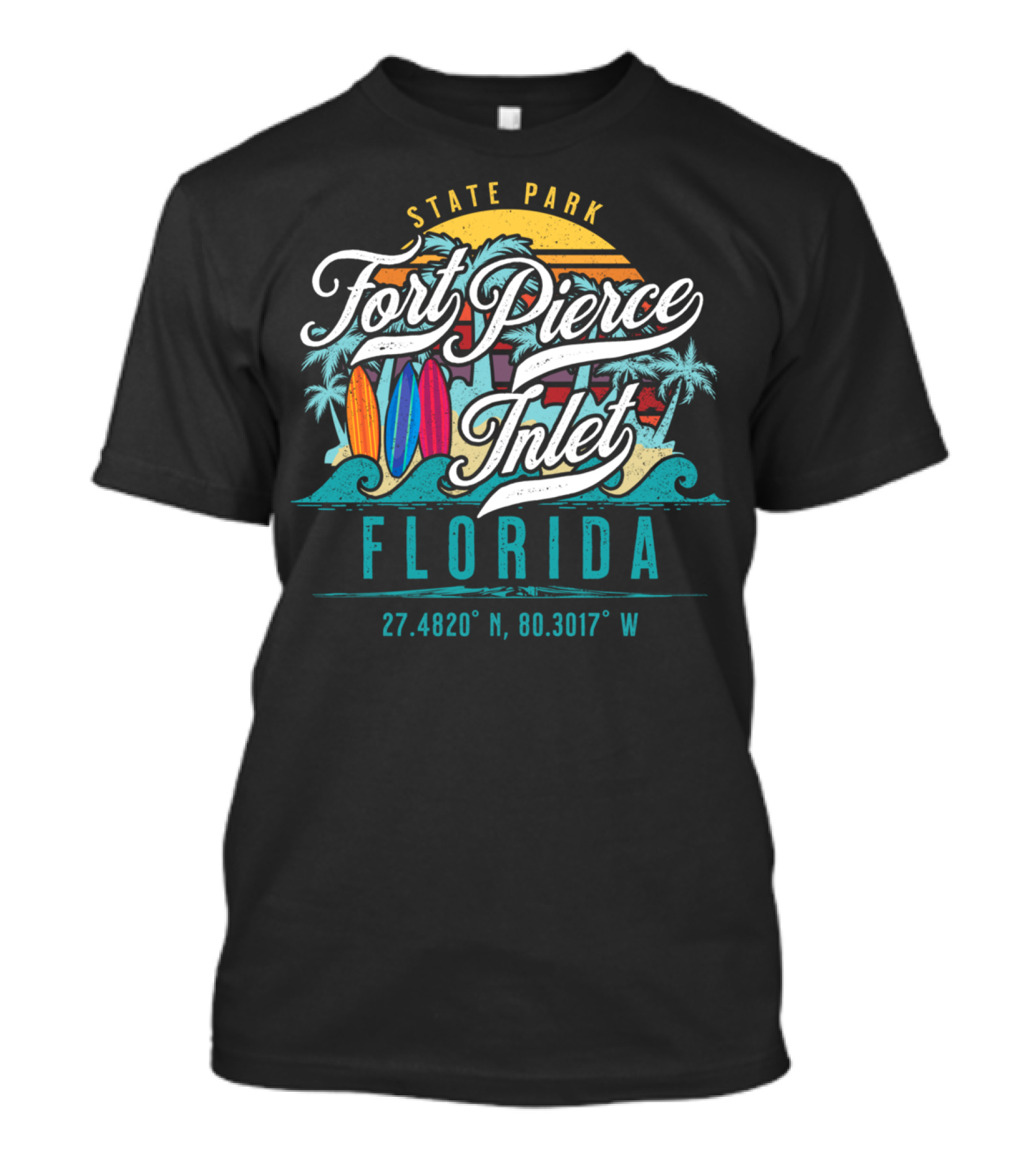 Fort Pierce Inlet State Park Surfing And Fishing Florida Coordinates T-Shirt