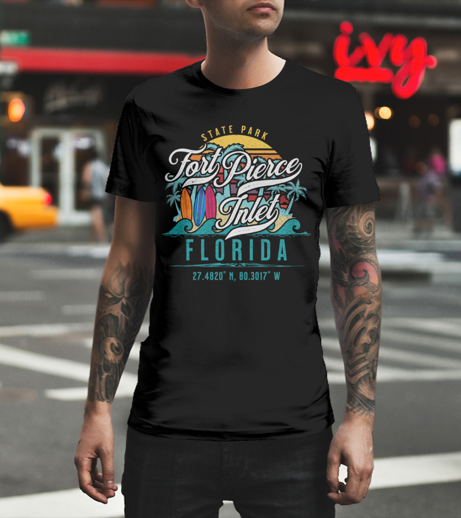 Fort Pierce Inlet State Park Surfing And Fishing Florida Coordinates T-Shirt